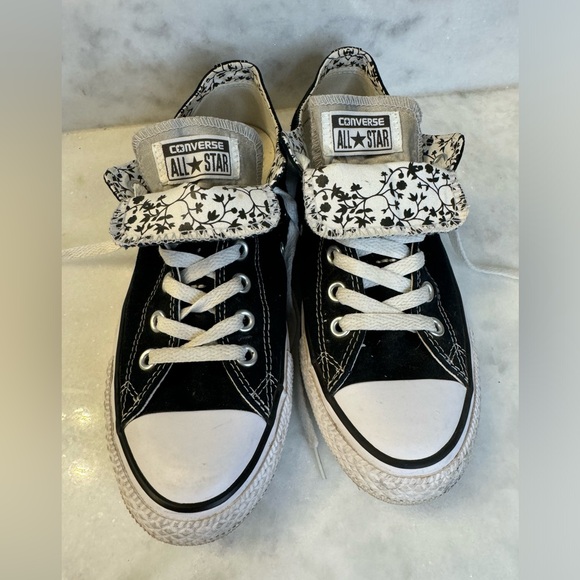 Converse | Shoes | Rare Double Flap Converse Black Metallic Floral ...